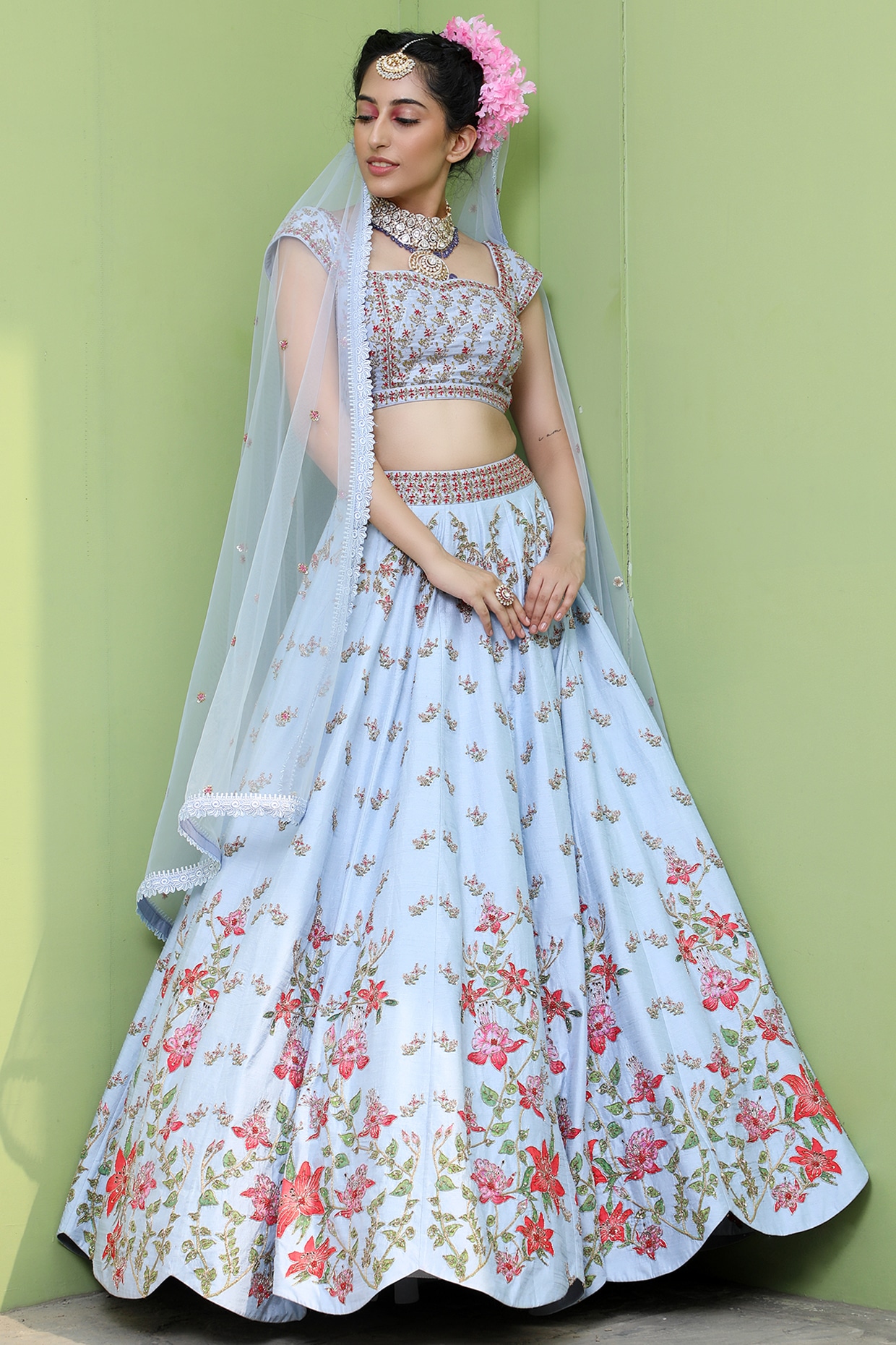 Ice Blue Dola Silk Bridal Lehenga Set by Keerthi Kadire at Pernia's Pop ...