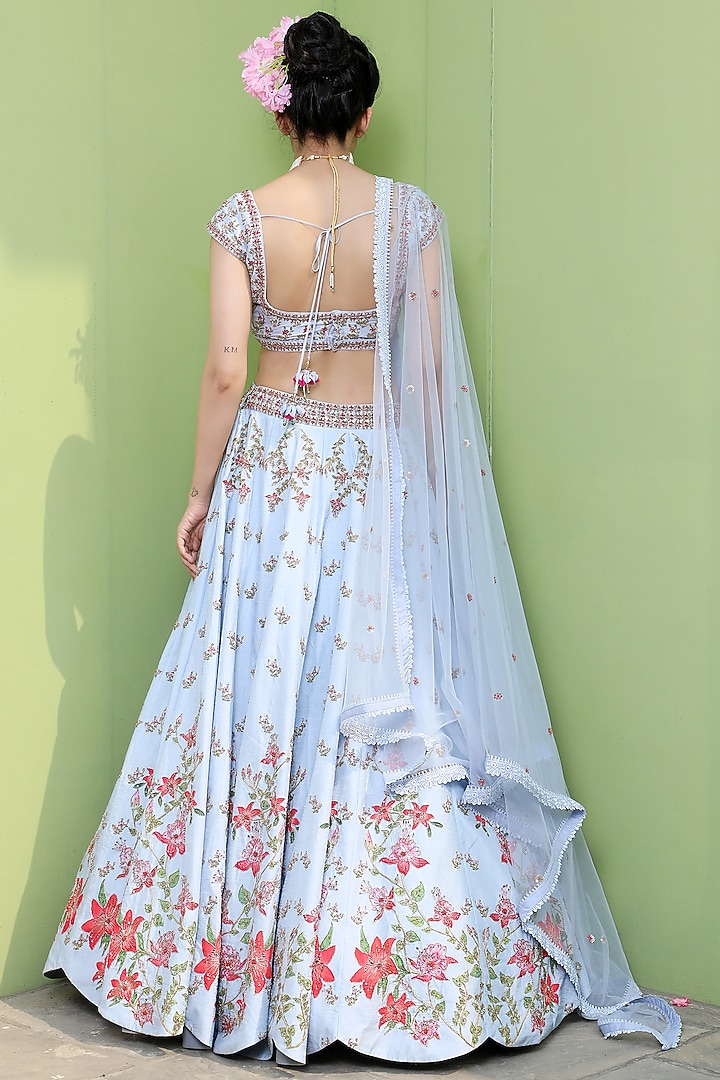 Ice Blue Dola Silk Bridal Lehenga Set by Keerthi Kadire at Pernia's Pop ...