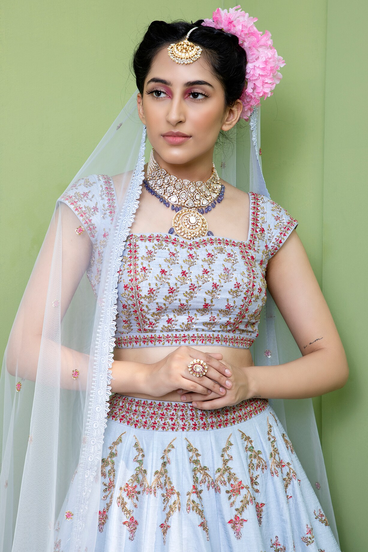 Ice Blue Dola Silk Bridal Lehenga Set by Keerthi Kadire at Pernia's Pop ...