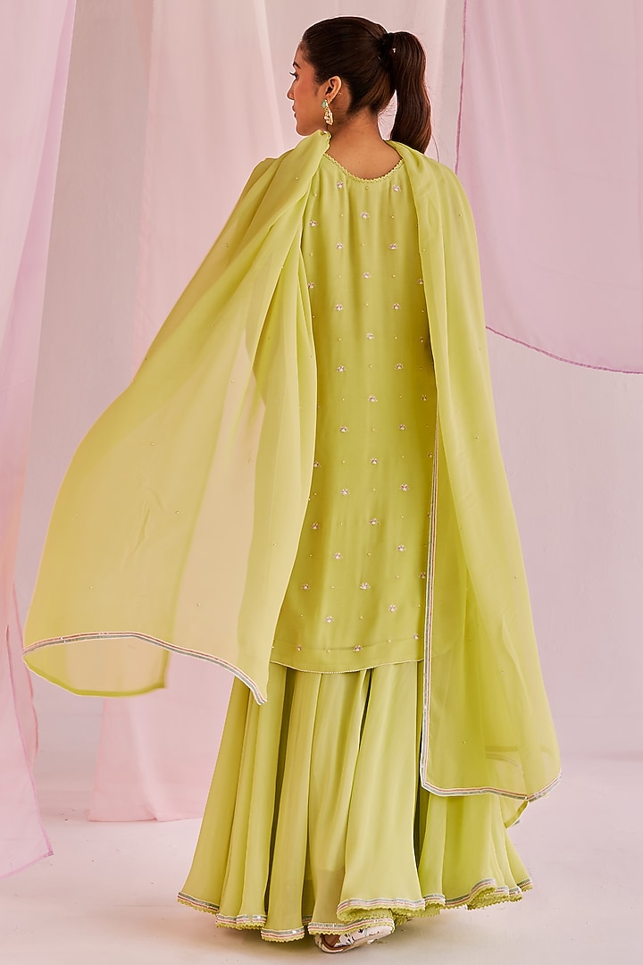 Lime Green Georgette Sharara Set by Keosha at Pernia's Pop Up Shop 2026