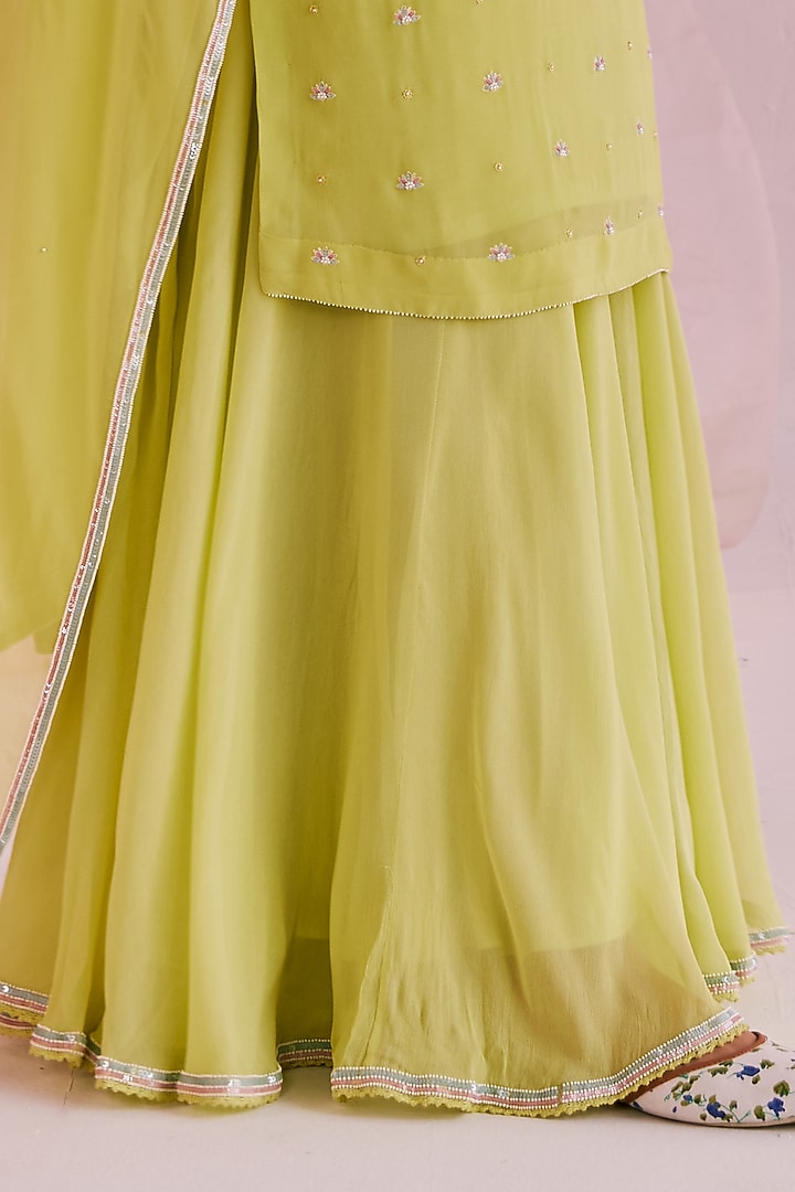 Lime Green Georgette Sharara Set by Keosha at Pernia's Pop Up Shop 2026