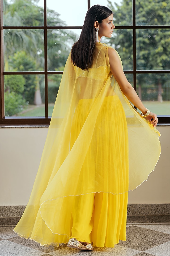 Yellow Organza Hand Embellished Cape Set by Keosha at Pernia's Pop Up ...
