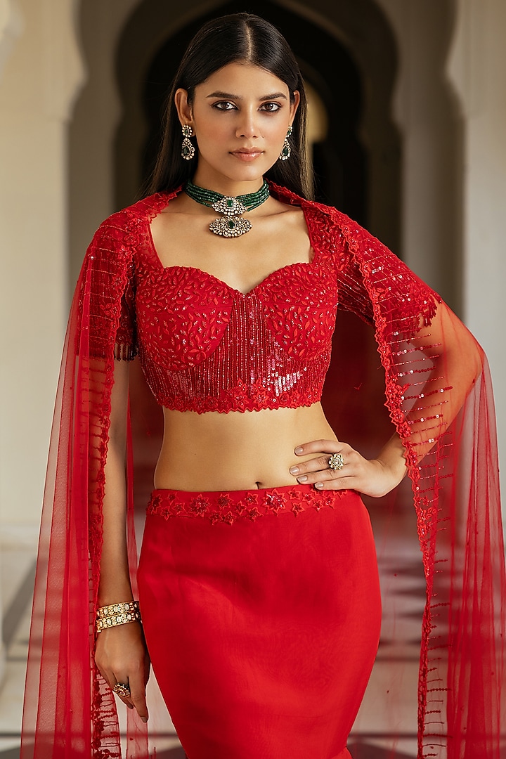 Red Organza Fish-Cut Lehenga Set Design by Keosha at Pernia's Pop Up ...