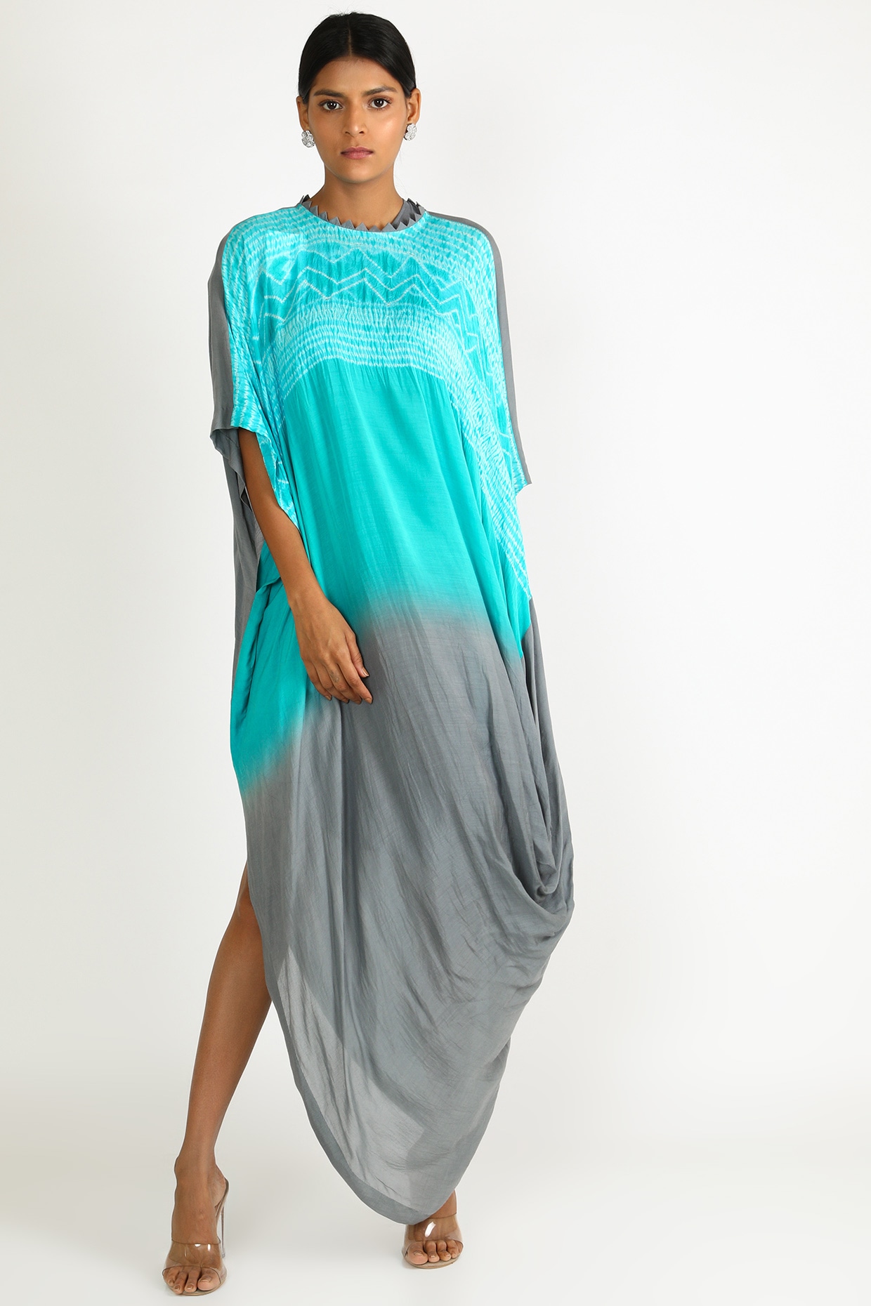 Ferozi Blue & Grey Dyed Dress by Karigar & Co. at Pernia's Pop Up Shop 2025