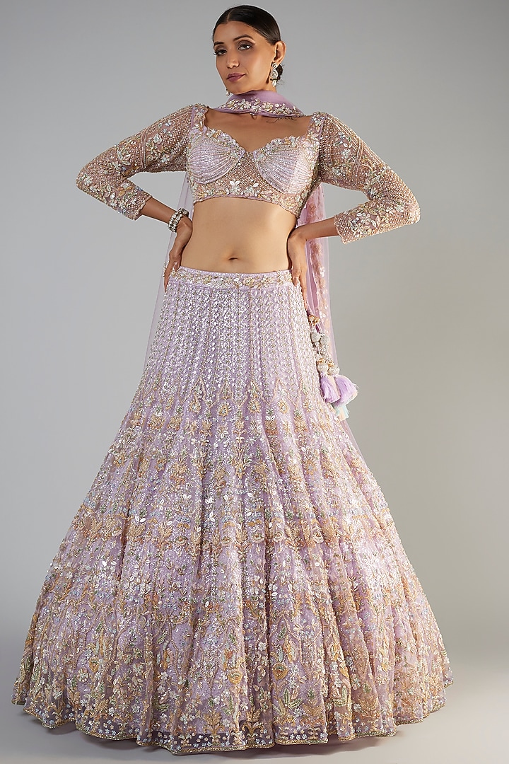 Blush Pink Net Embellished Bridal Lehenga Set by Kalighata at Pernia's ...