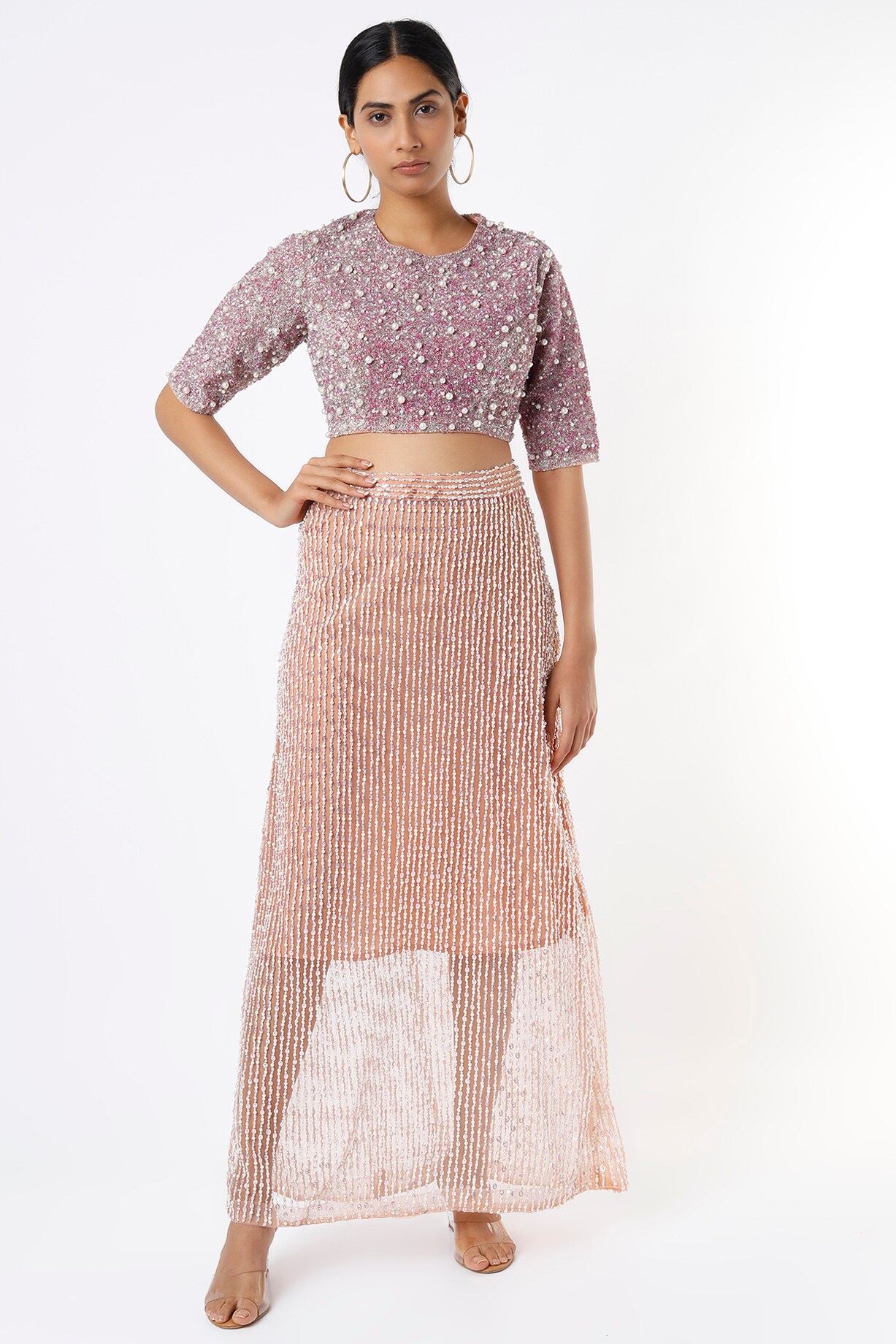 Blush Pink Net Skirt Set by Kalighata at Pernia's Pop Up Shop 2025