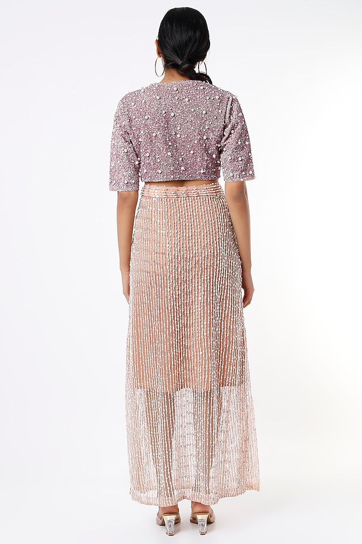Blush Pink Net Skirt Set by Kalighata at Pernia's Pop Up Shop 2025
