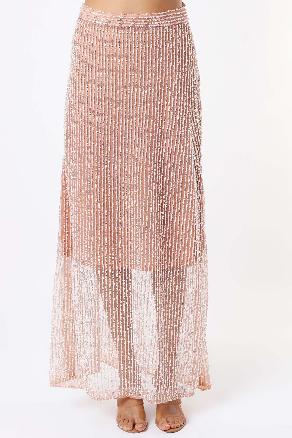 Blush Pink Net Skirt Set by Kalighata at Pernia's Pop Up Shop 2025