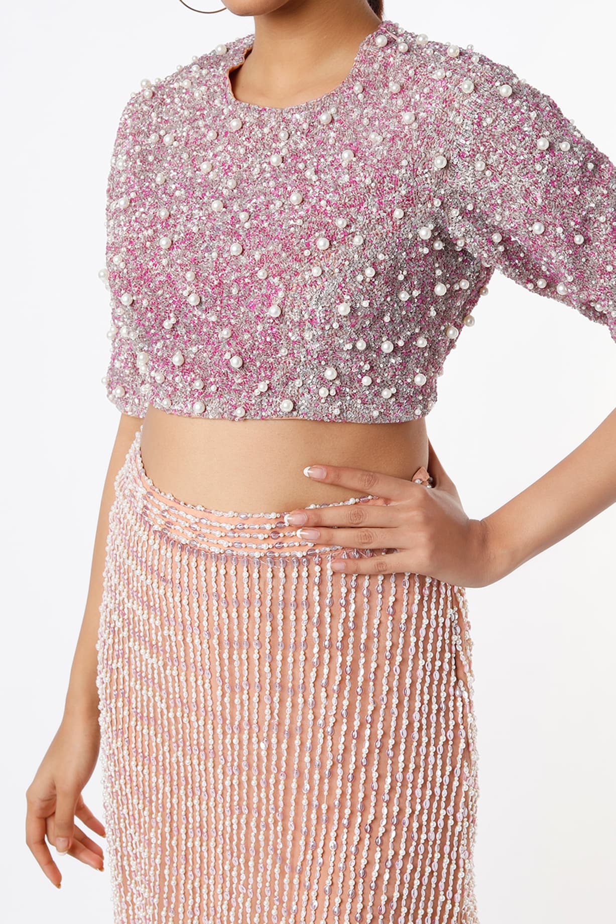 Blush Pink Net Skirt Set by Kalighata at Pernia's Pop Up Shop 2025