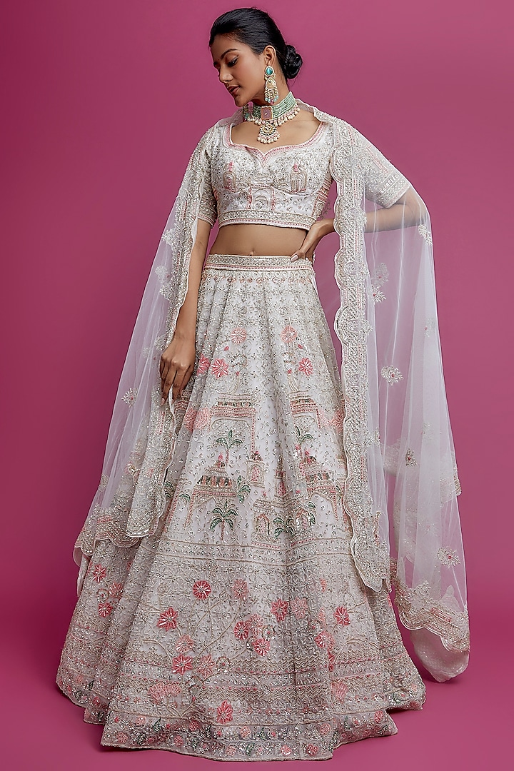 Light Pink Net Embroidered Bridal Lehenga Set by Kalighata at Pernia's ...