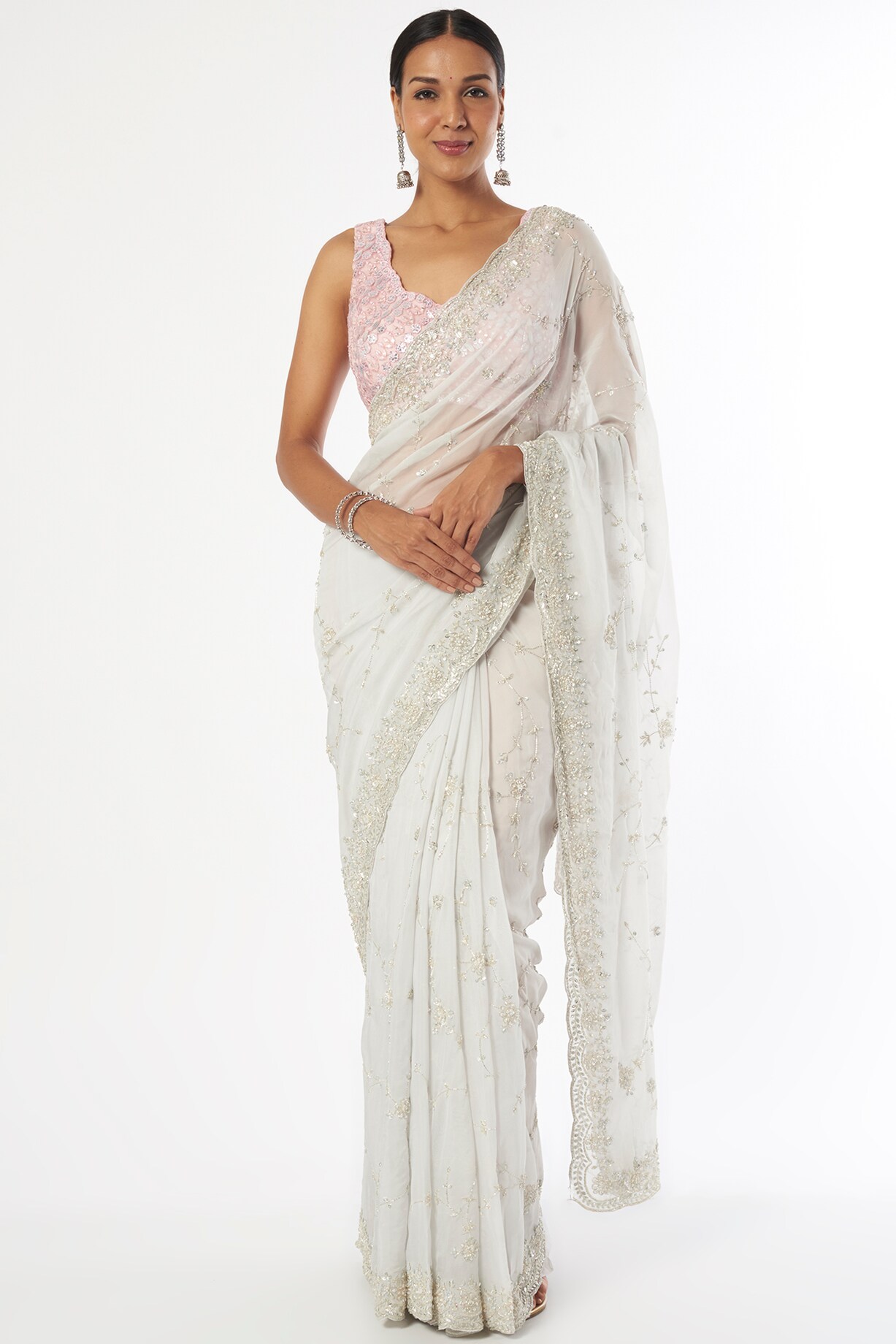 Ice Blue Hand Embellished Saree Set by Kalighata at Pernia's Pop Up ...
