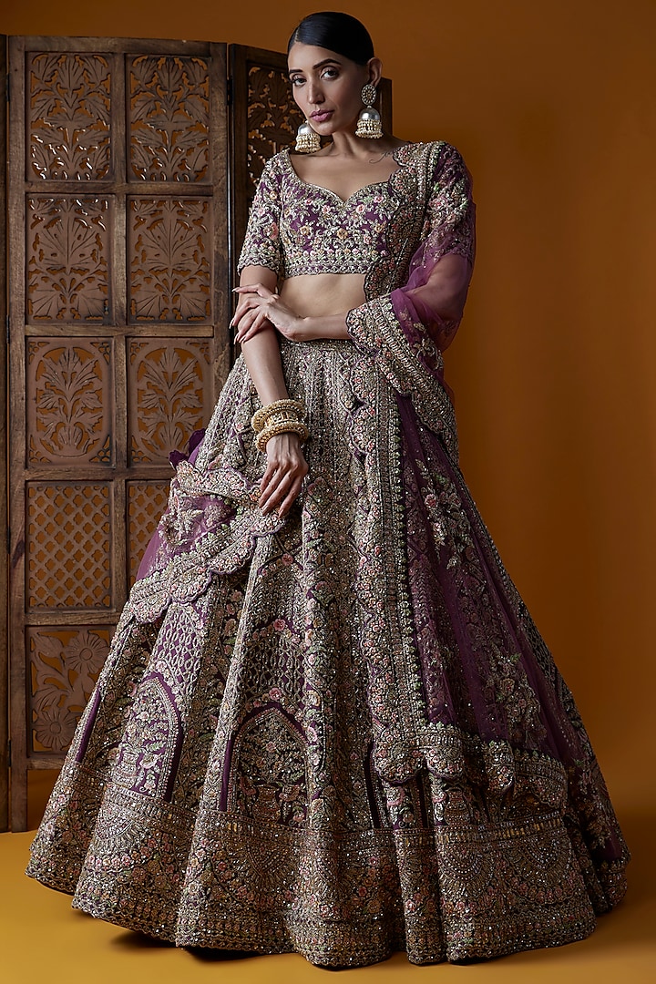 Purple Raw Silk Embellished Lehenga Set Design by Kalighata at Pernia's ...