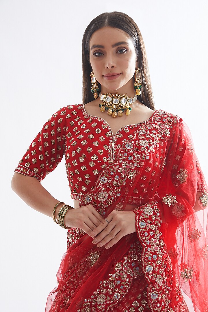 Red Cutdana Embroidered Lehenga Set Design by Kalighata at Pernia's Pop ...
