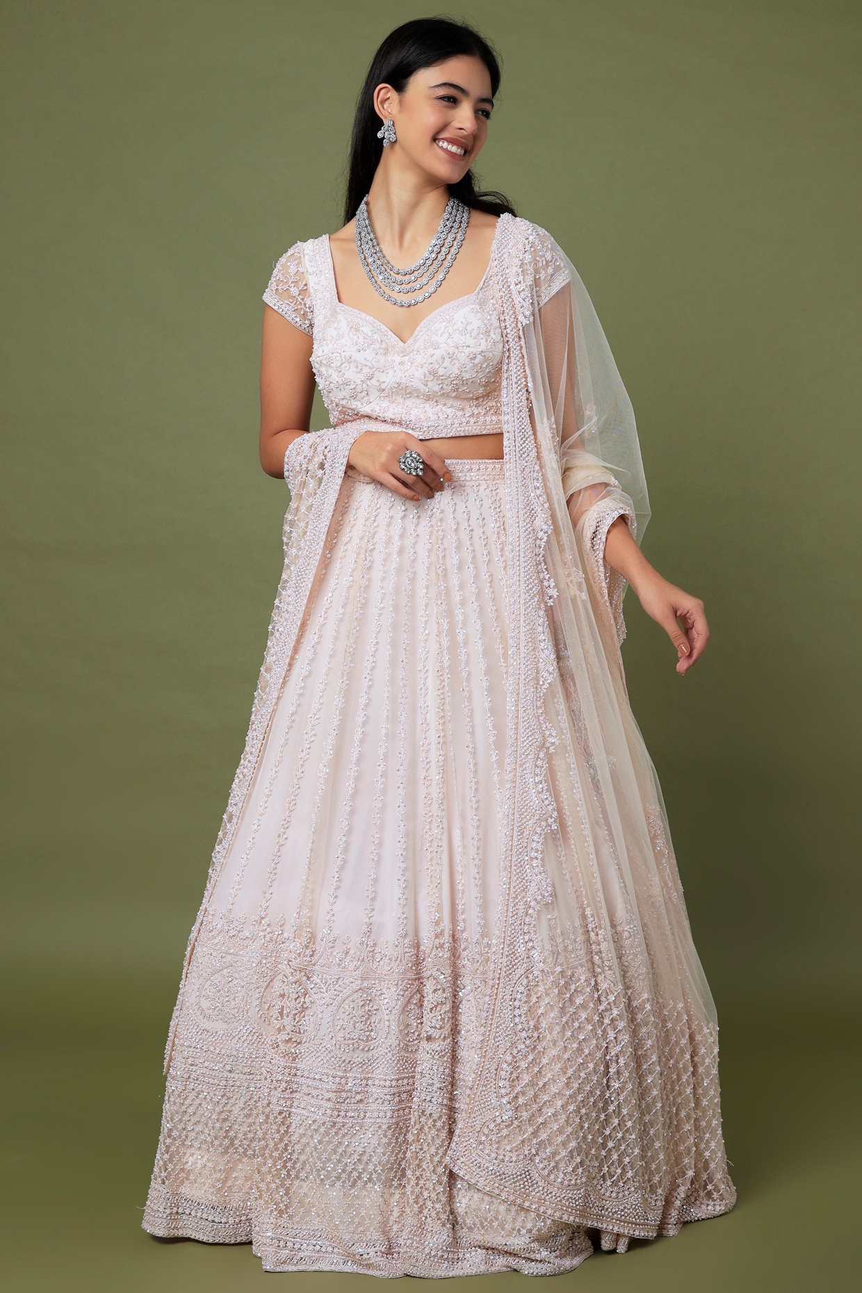 Blush Pink Net Embellished Wedding Lehenga Set by Kalighata at Pernia's ...