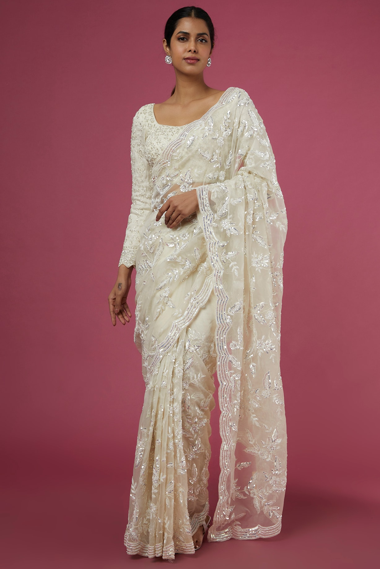 White Net Embroidered Saree Set by Kalighata at Pernia's Pop Up Shop 2025