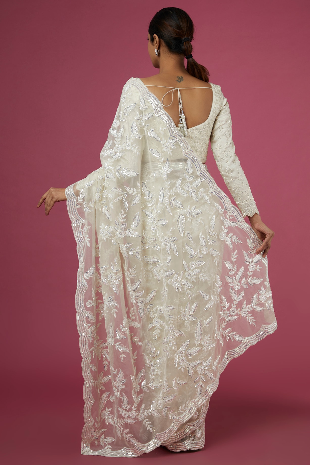 White Net Embroidered Saree Set by Kalighata at Pernia's Pop Up Shop 2025