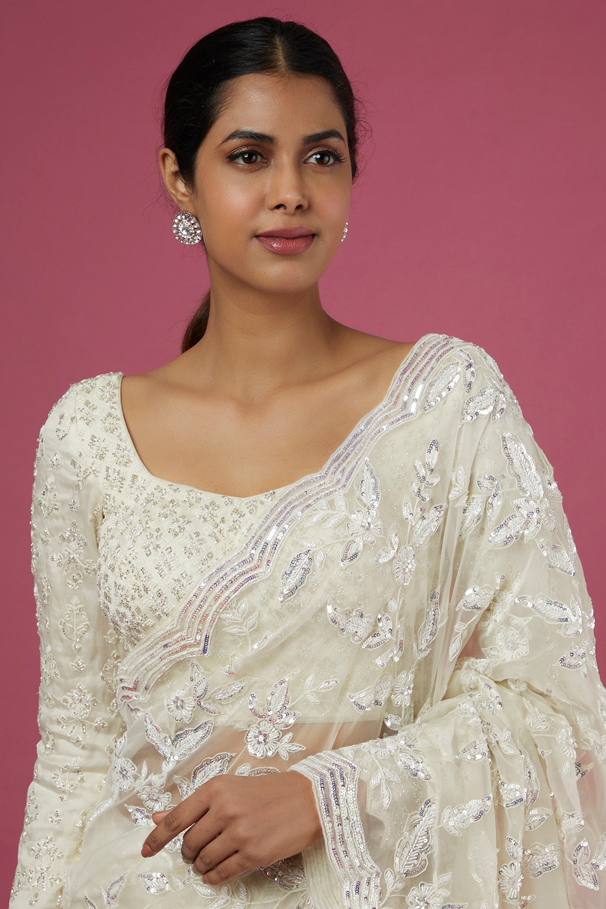 White Net Embroidered Saree Set by Kalighata at Pernia's Pop Up Shop 2025