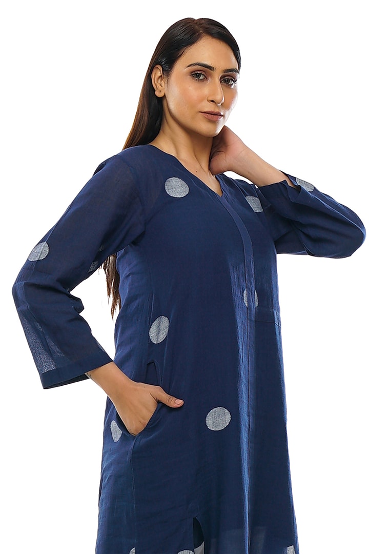Navy Blue Handwoven Tunic Set by KHAT at Pernia's Pop Up Shop 2024