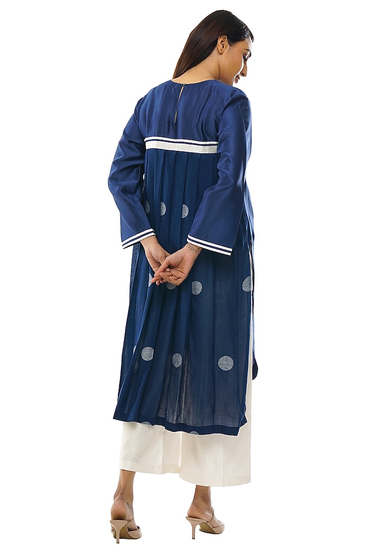 Navy Blue Chanderi Silk & Handwoven Kurta Set by KHAT at Pernia's Pop ...
