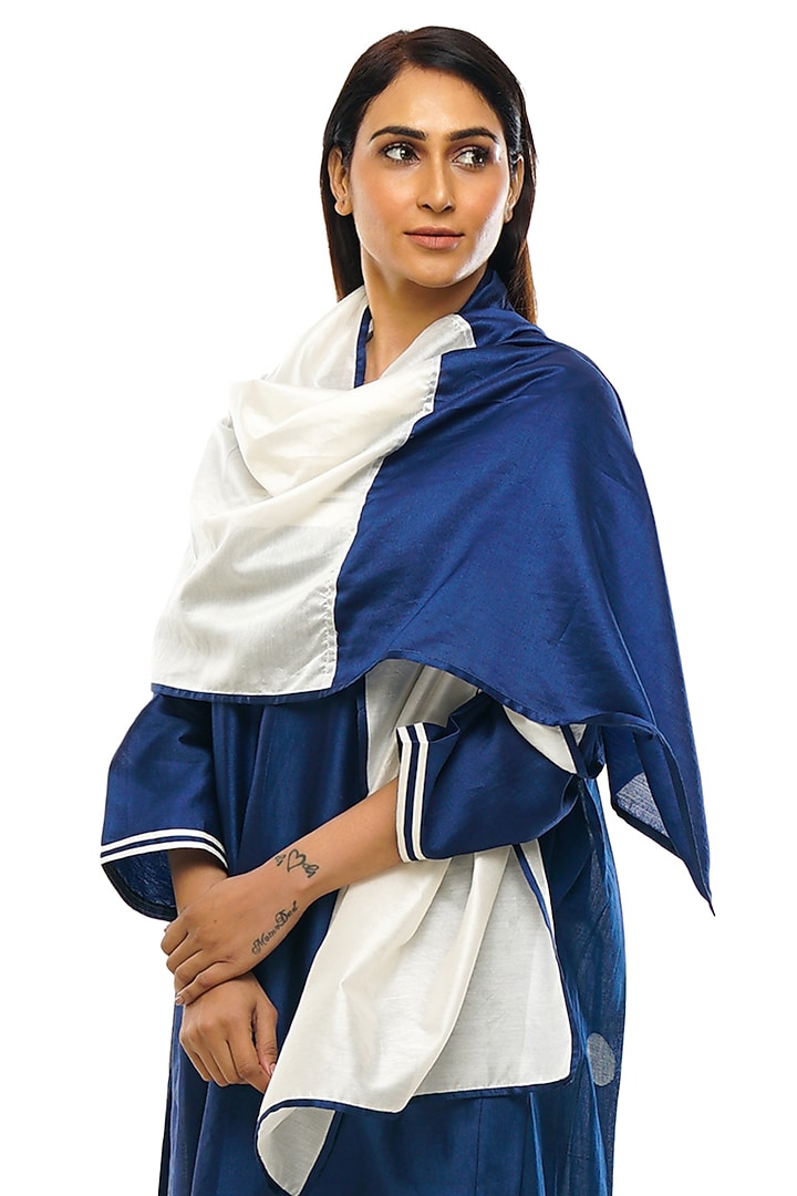 Navy Blue Chanderi Silk & Handwoven Kurta Set by KHAT at Pernia's Pop ...