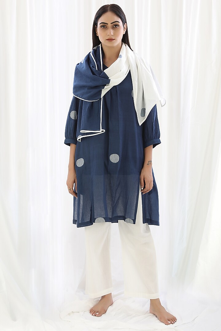 Navy Blue Handwoven Polka Pant Set by KHAT at Pernia's Pop Up Shop 2026