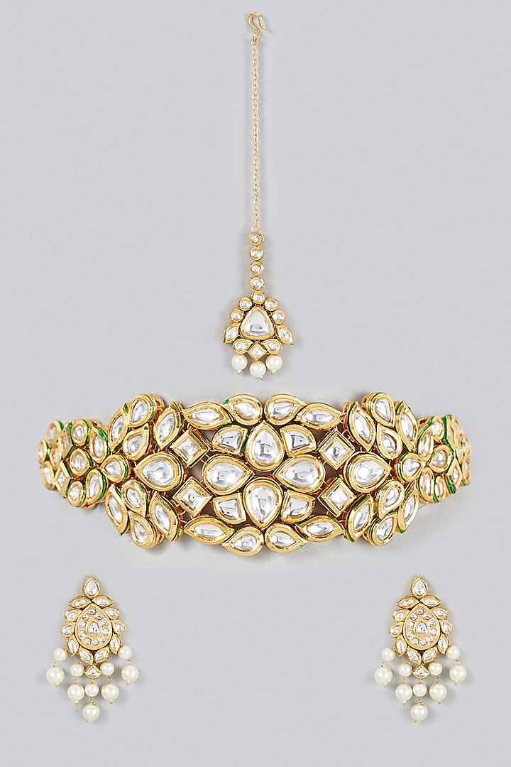 Gold Finish Kundan Polki Choker Necklace Set by Khushi Jewels at Pernia's Pop Up Shop 2024