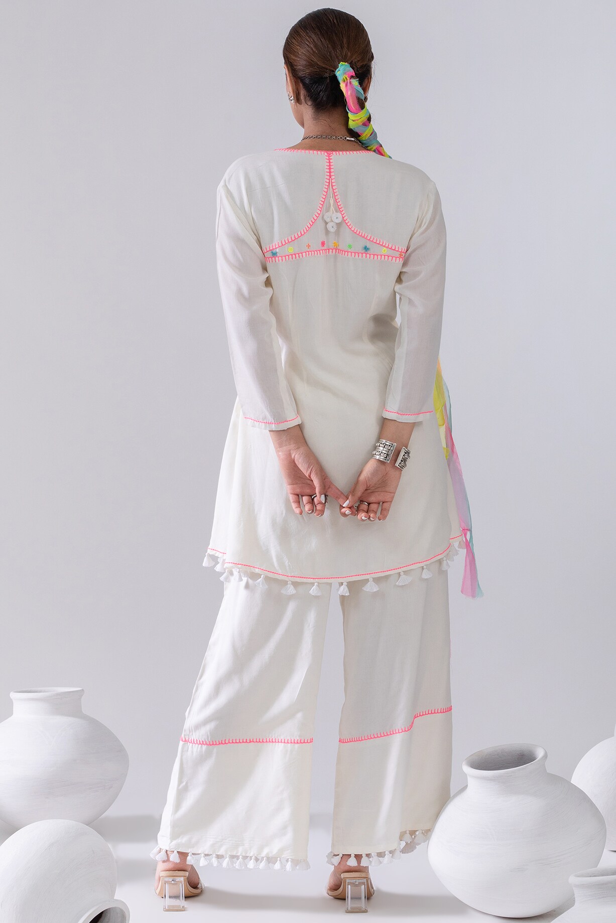Ivory Embroidered Wrap Kurta Set Design by Kacha Tanka at Pernia's Pop ...