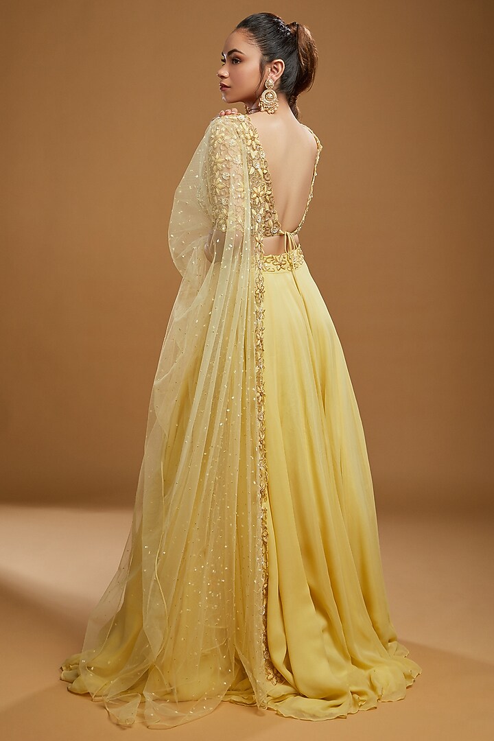 Yellow Net & Georgette Flowy Wedding Lehenga Set by KIYOHRA at Pernia's ...