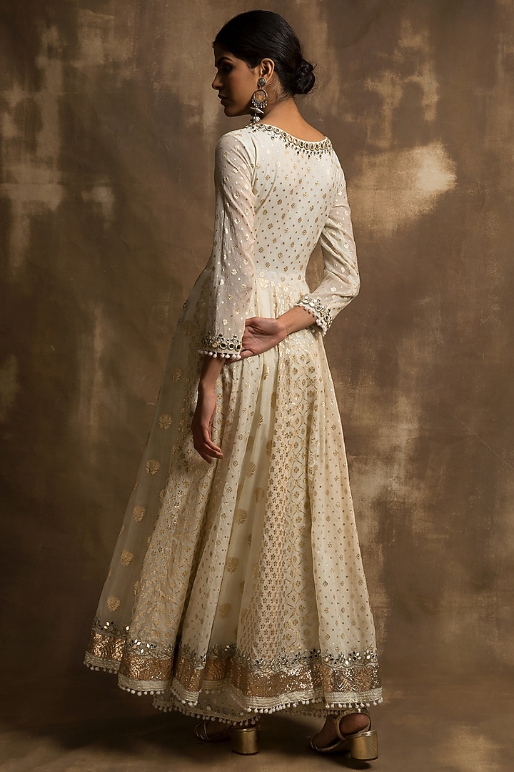 Ivory Chanderi Anarkali Set Design by Karishma Khanduja Bareilley at ...