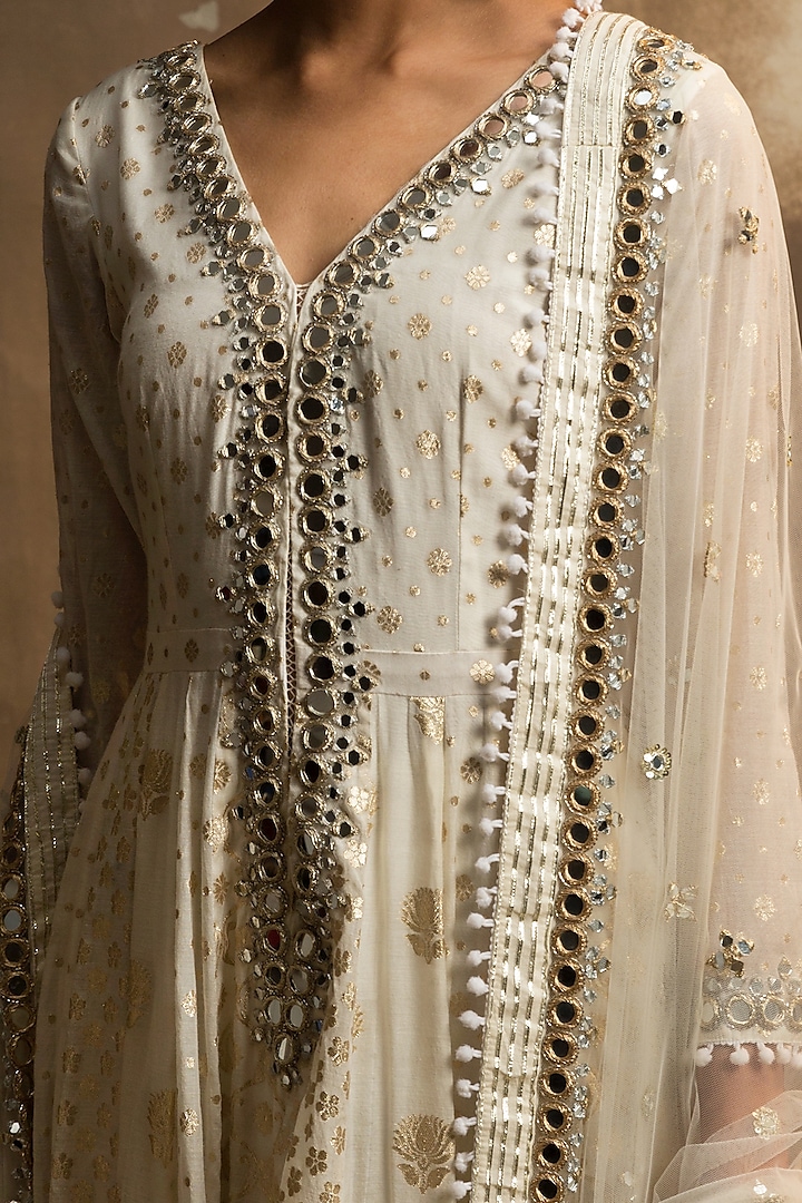 Ivory Chanderi Anarkali Set Design by Karishma Khanduja Bareilley at ...