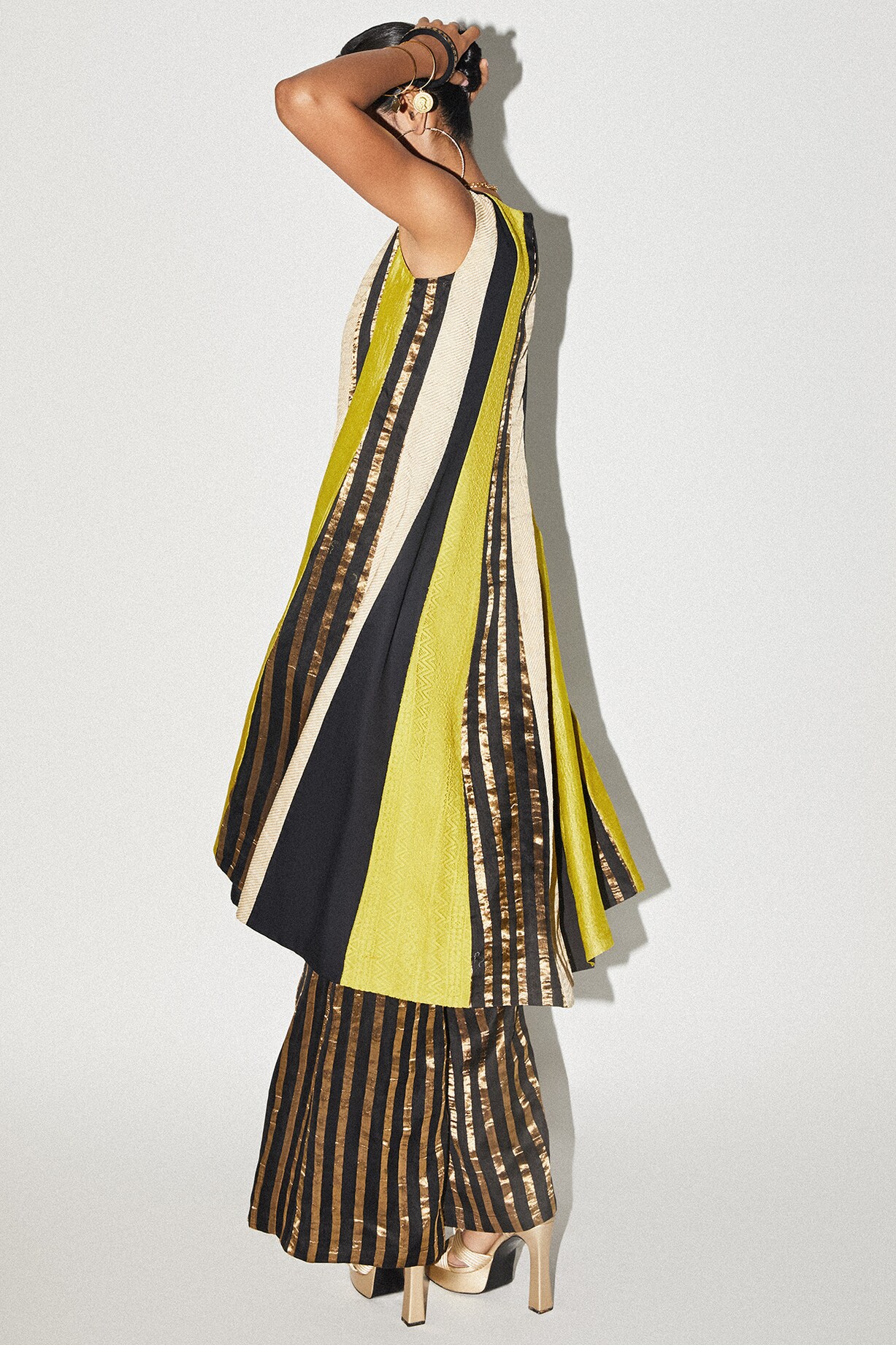 Multi-Colored Satin Lycra & Organza Color-Blocked Tunic by Kritika ...