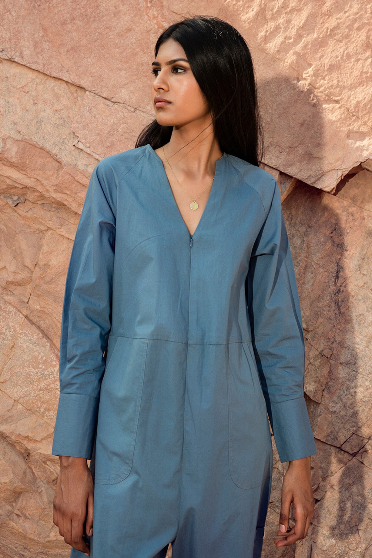 Powder Blue Jumpsuit With Side Pockets by Khara Kapas at Pernia's Pop ...