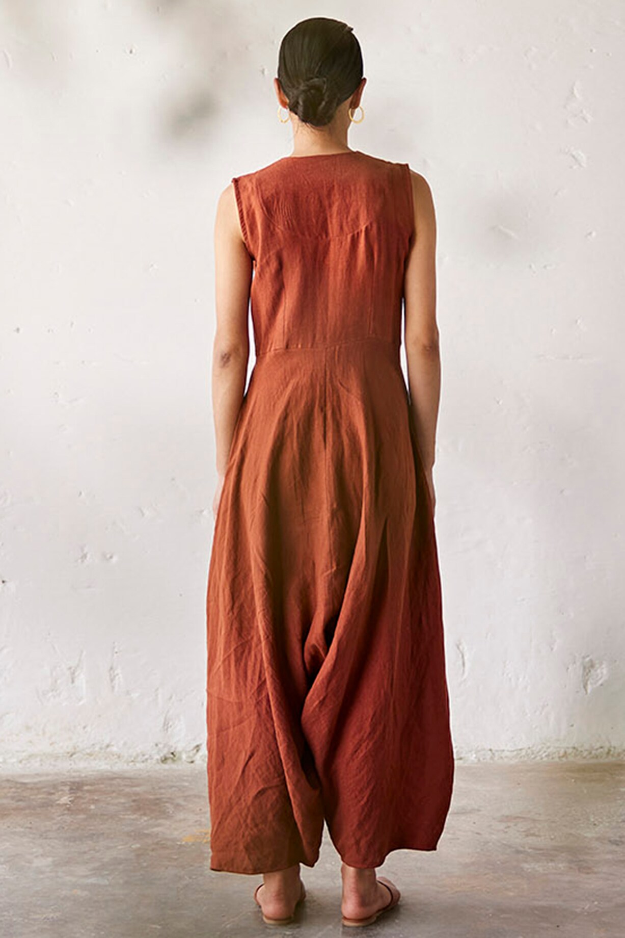 Brick Red Linen Handcrafted Jumpsuit by Khara Kapas at Pernia's Pop Up ...