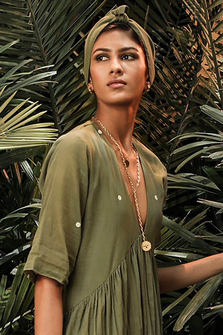 Sage Green Polka Dots Dress by Khara Kapas at Pernia's Pop Up Shop 2025