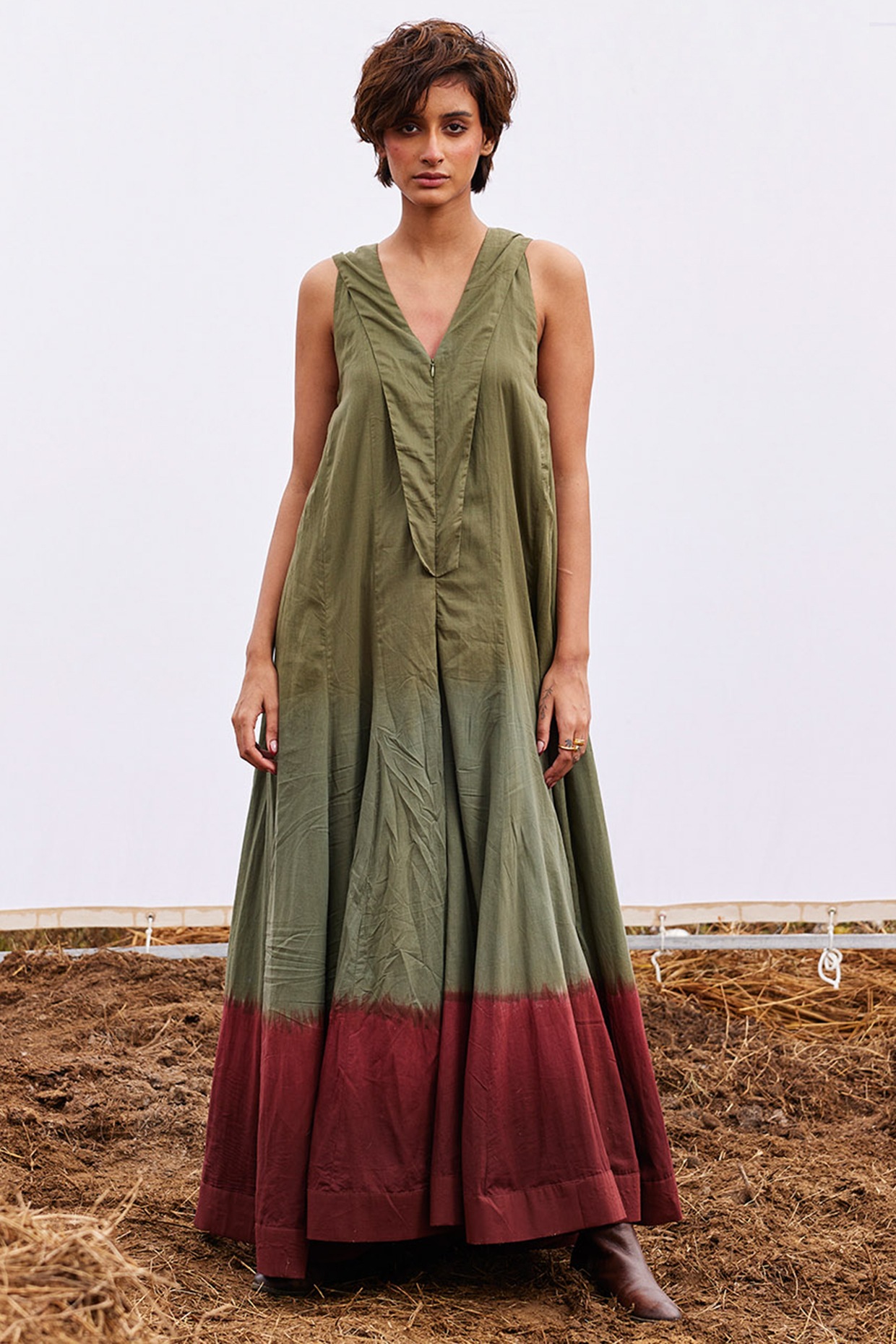 Sage green Cotton Mul Dyed Jumpsuit by Khara Kapas at Pernia's Pop Up ...