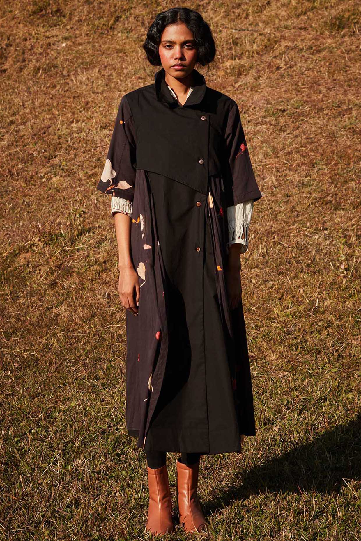 Black & Coca-Cola Colored Cotton Mul Floral Printed Trench Coat by ...