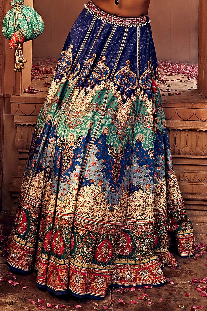 Multi-Colored Raw Silk Hand Embroidered Lehenga Set Design by Kalista ...