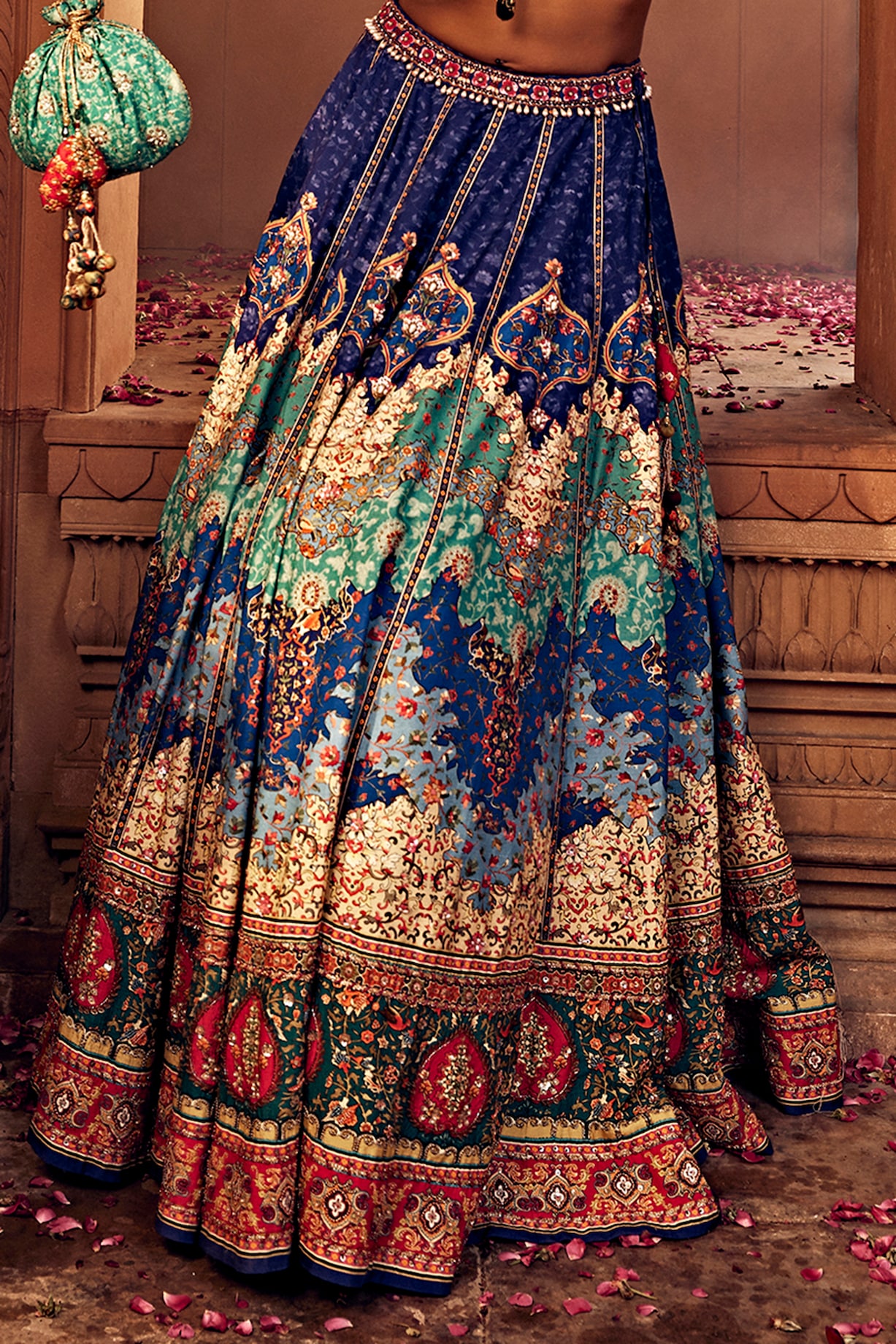 Multi-Colored Raw Silk Hand Embroidered Wedding Lehenga Set by Kalista ...