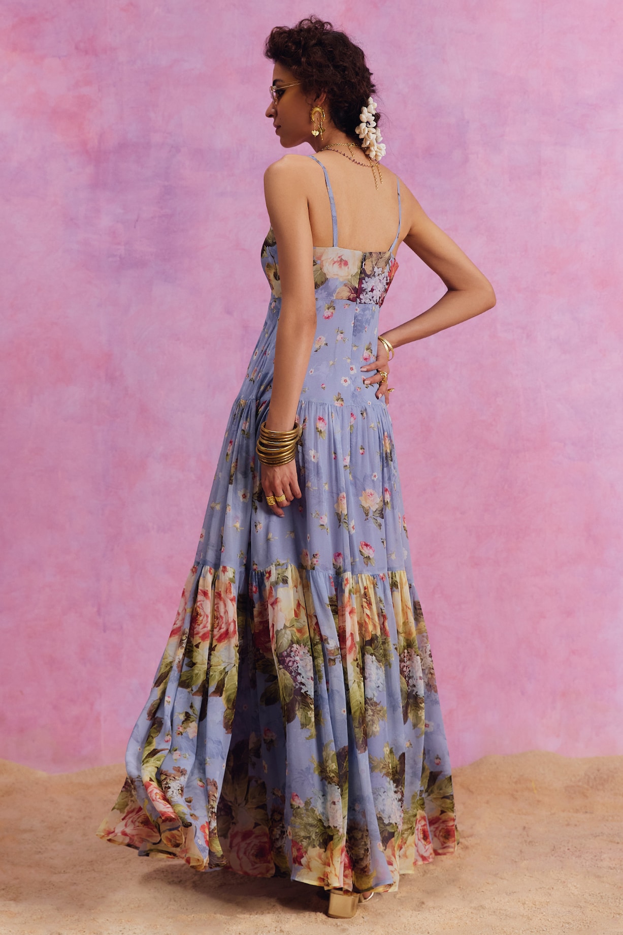 Periwinkle Viscose Georgette Floral Printed Urika Maxi Dress Design by ...