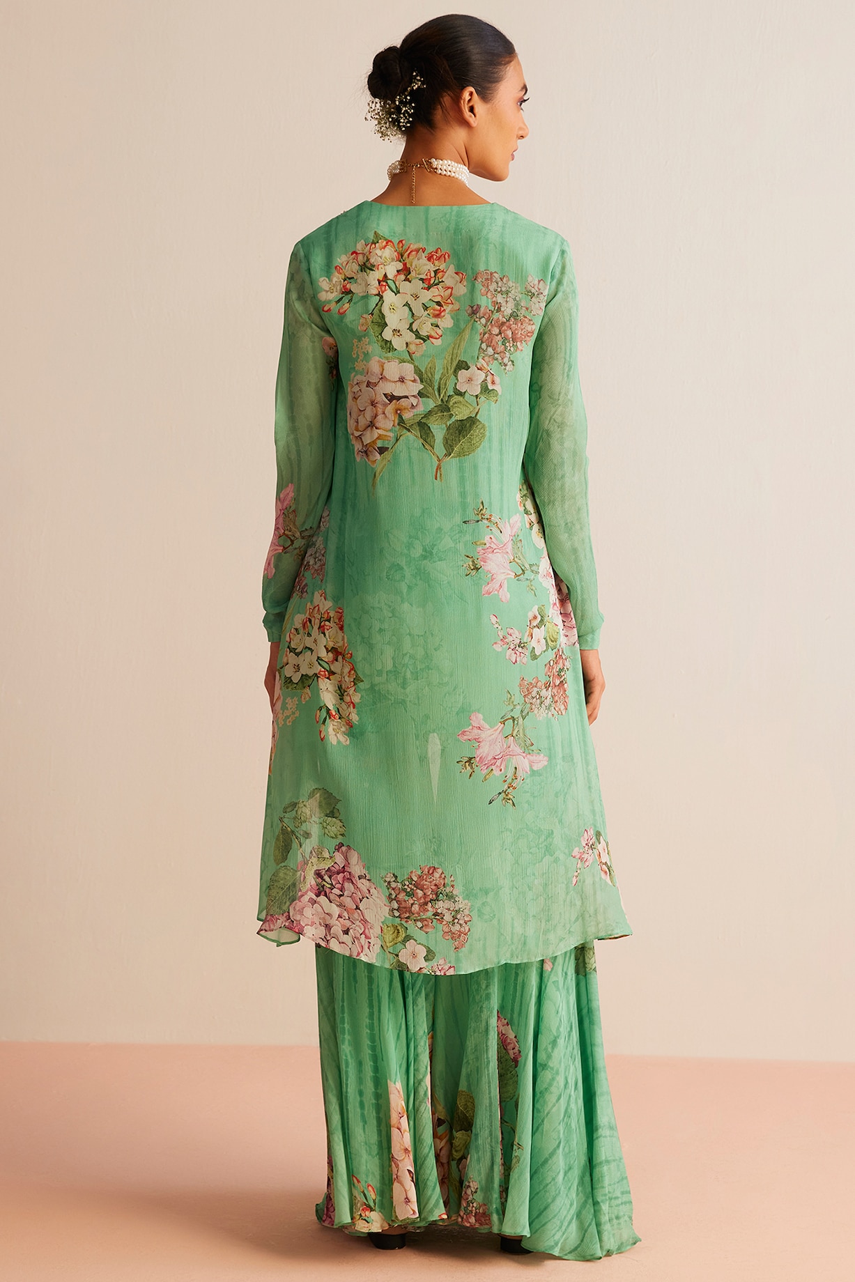 Sea Green Viscose Chinon Printed Tunic Set by Kalista at Pernia's Pop Up Shop 2025