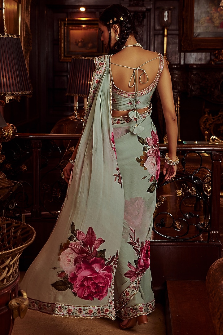 Aqua Embellished Pre-Draped Saree Set Design by Kalista at Pernia's Pop ...
