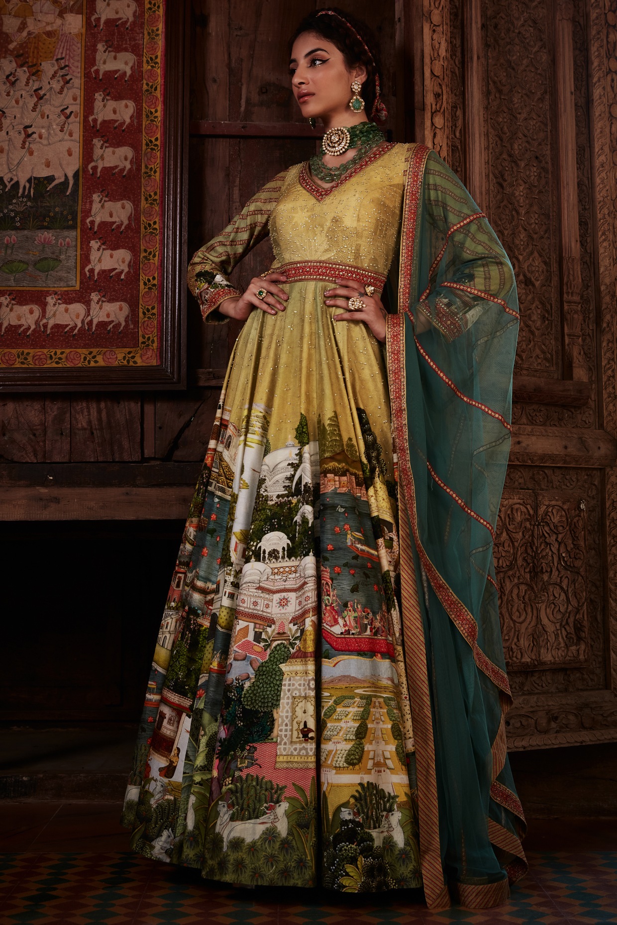 Lime Yellow Viscose Silk Anarkali Set by Kalista at Pernia's Pop Up ...