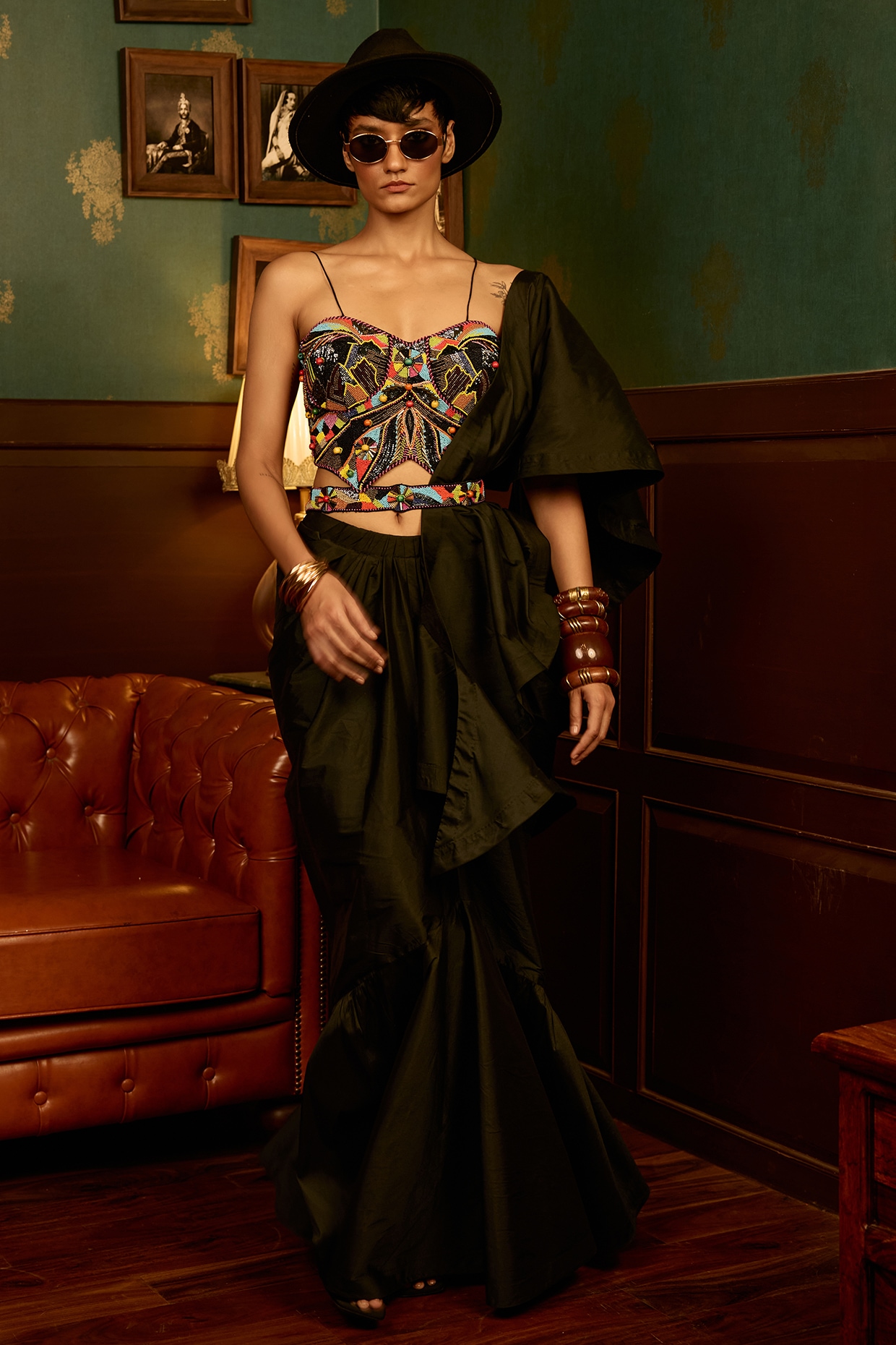 Black Taffeta Silk Ruffled Skirt Set by THE KLUB BY REETI ARNEJA at ...