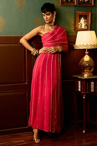 Pink Georgette Draped Party Wear Gown by THE KLUB BY REETI ARNEJA at ...