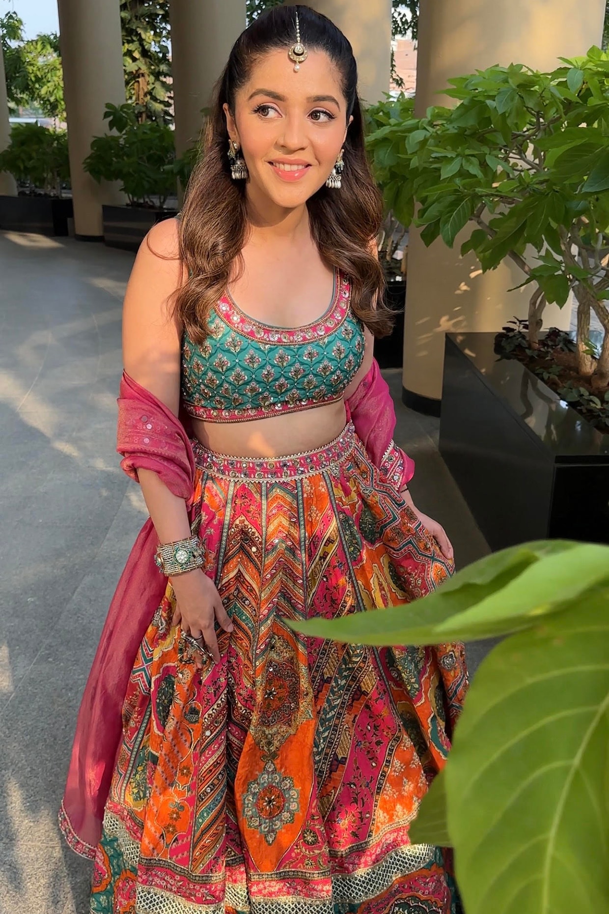 Multi-Colored Raw Silk Printed & Hand Adda Work Wedding Lehenga Set by ...