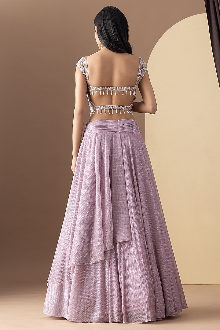 Lavender Crinkle Lurex Draped Lehenga Set by KM By Kavita at Pernia's ...