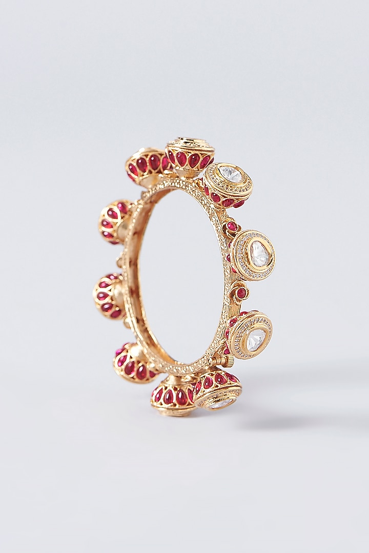 Gold Plated Red Kundan Polki Meenakari Bangle by Just Shraddha at Pernia's Pop Up Shop 2025