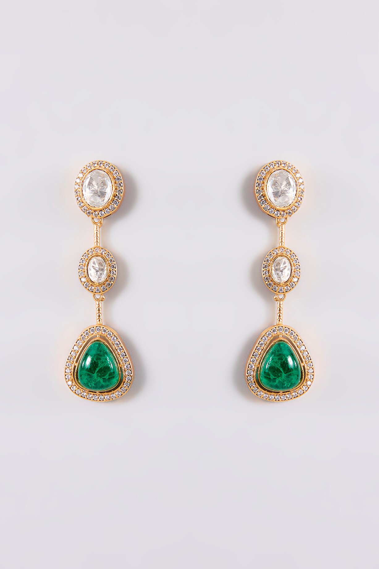 Gold Plated Kundan Polki & Emerald Stone Dangler Earrings by Just Shraddha at Pernia's Pop Up ...
