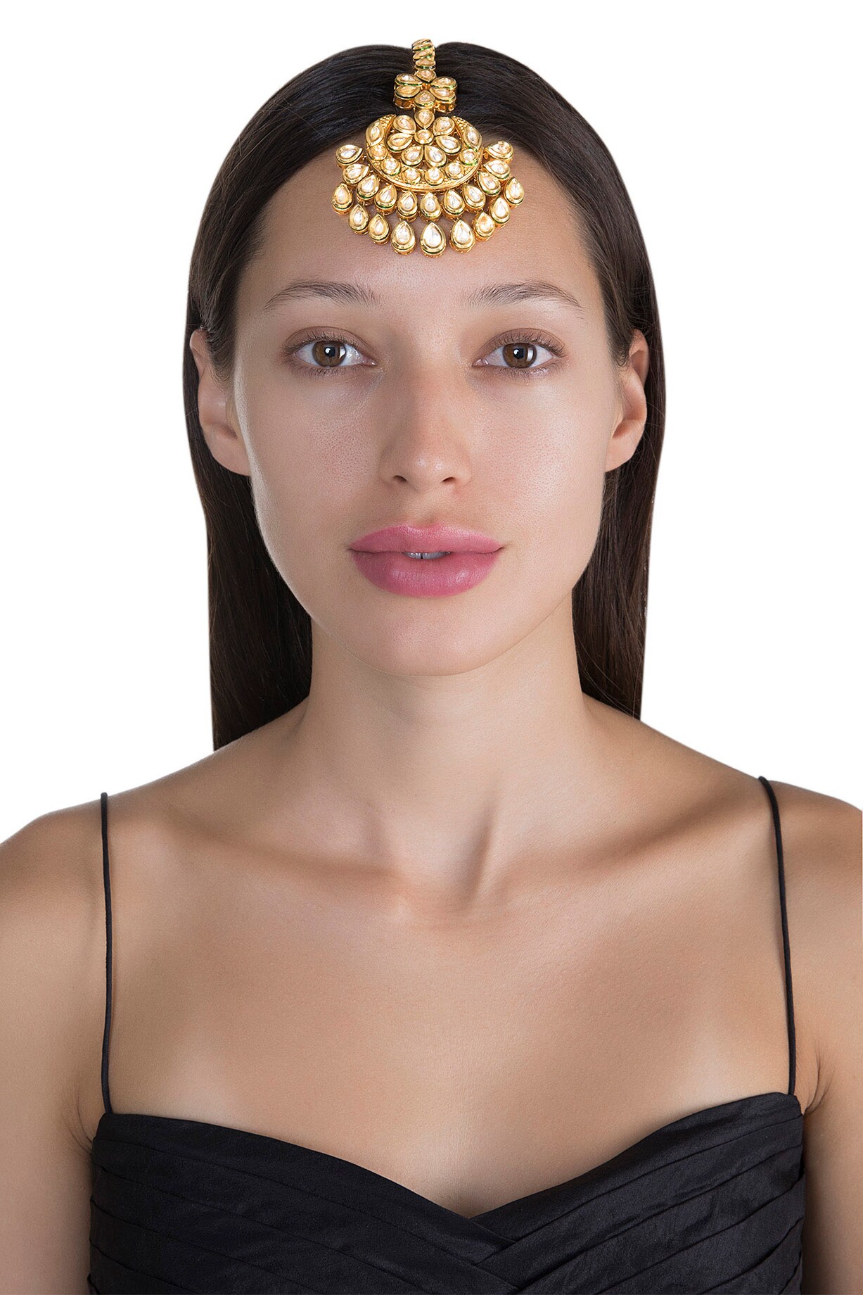 Antique Gold Plated Long Floral Maang Tikka by Just Shraddha at Pernia ...