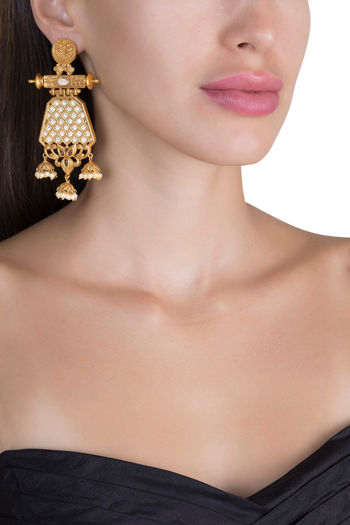 Antique Gold Plated Jaipuri Dangler Earrings by Just Shraddha at Pernia ...